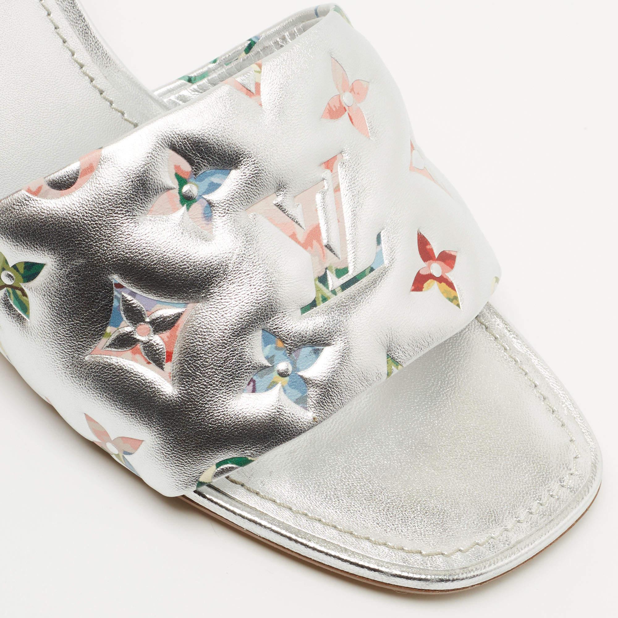Louis Vuitton Silver Monogram Embossed Leather Revival Slide Sandals ...