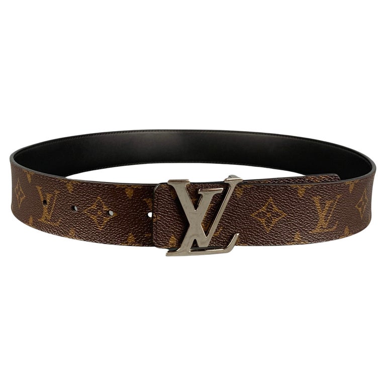 LOUIS VUITTON Size 35 Brown Beige Monogram Leather Belt For Sale at 1stDibs