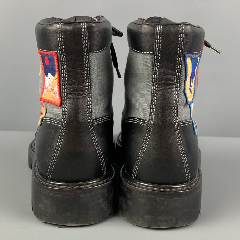 LOUIS VUITTON Size 6.5 Black Patches Leather Metropolis Ranger Boots ...
