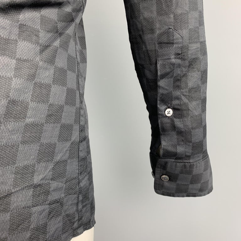 LOUIS VUITTON Size S Gray and Black Damier Cotton Button Up Long Sleeve ...