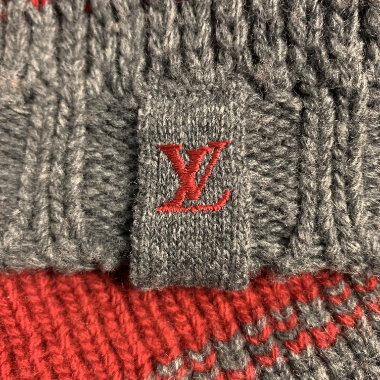LOUIS VUITTON Size XL Gray and Red Stripe Wool / Cashmere Round Neck ...