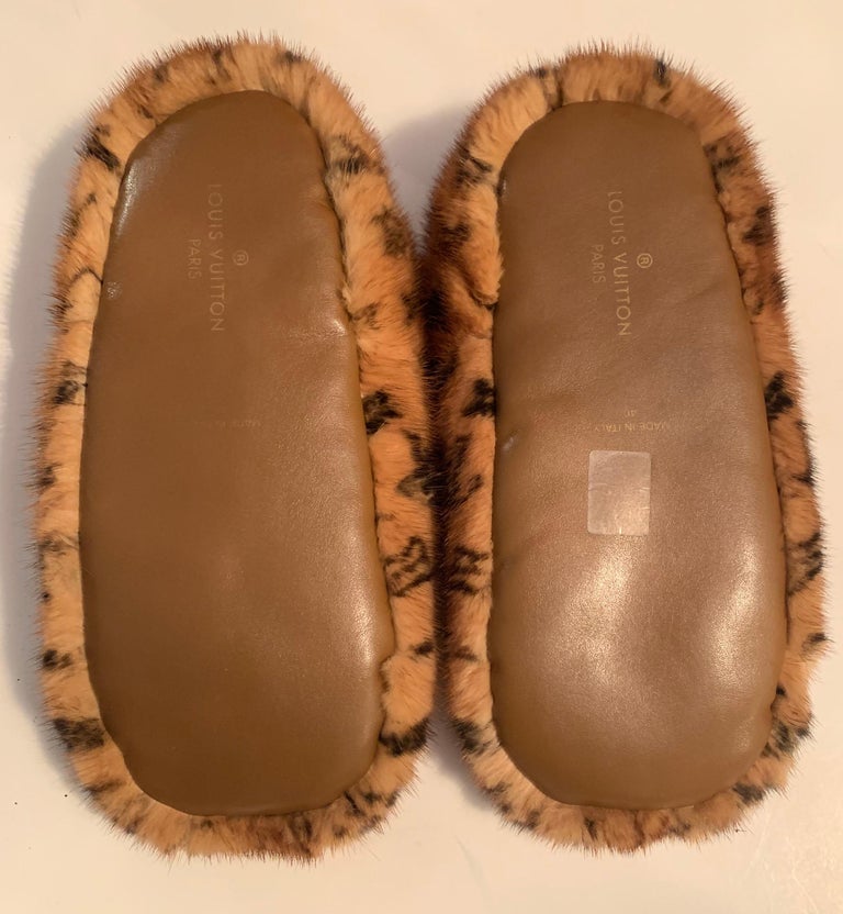 Louis Vuitton SOLD OUT Mink Fur Natural Dreamy Monogram Loafer Slippers ...