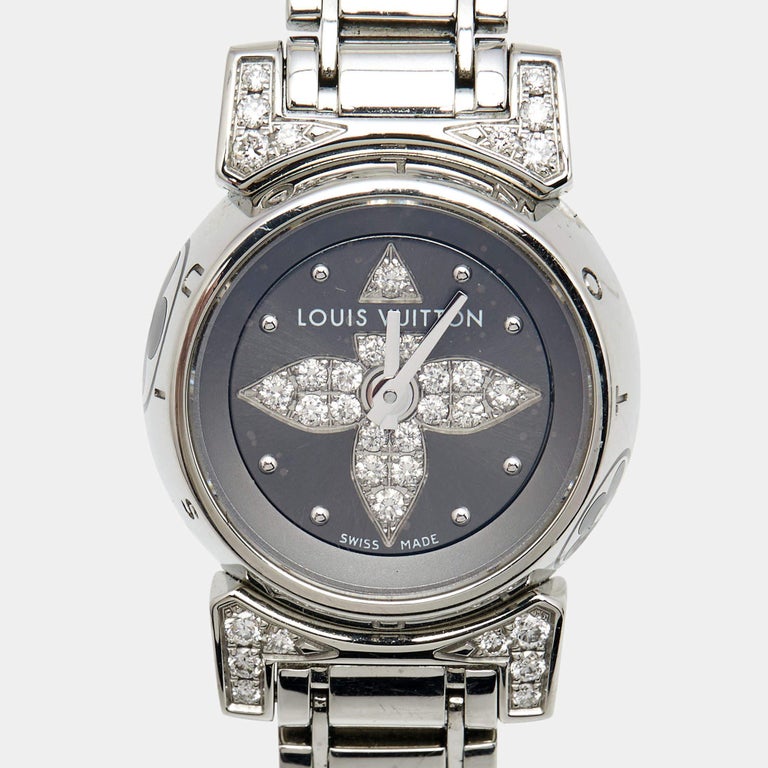 Louis Vuitton Stainless Steel Diamond Tambour Bijou Women's Wristwatch ...