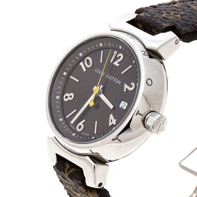 Louis Vuitton Stainless Steel Monogram Tambour Q1211 Women's Wristwatch ...