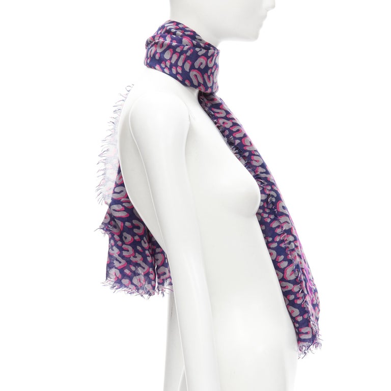 LOUIS VUITTON Stephen Sprouse cashmere silk blue grey leopard Graffiti ...