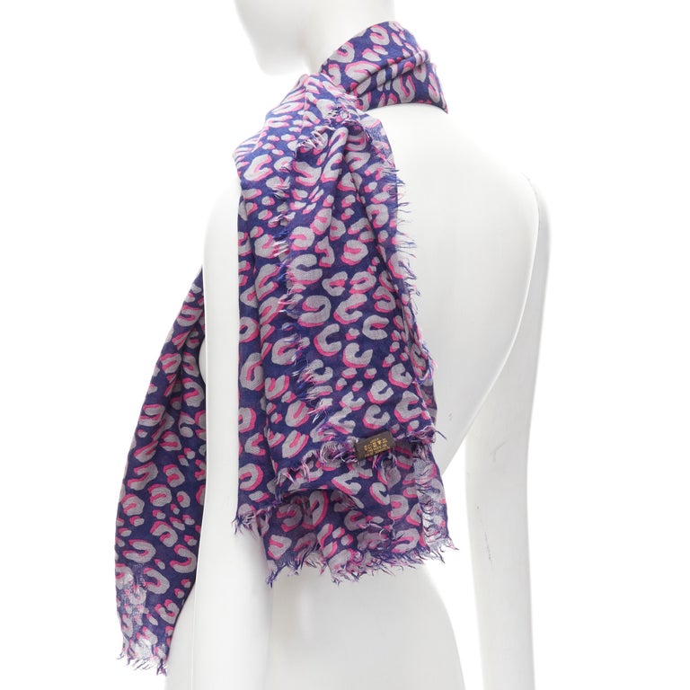 LOUIS VUITTON Stephen Sprouse cashmere silk blue grey leopard Graffiti ...