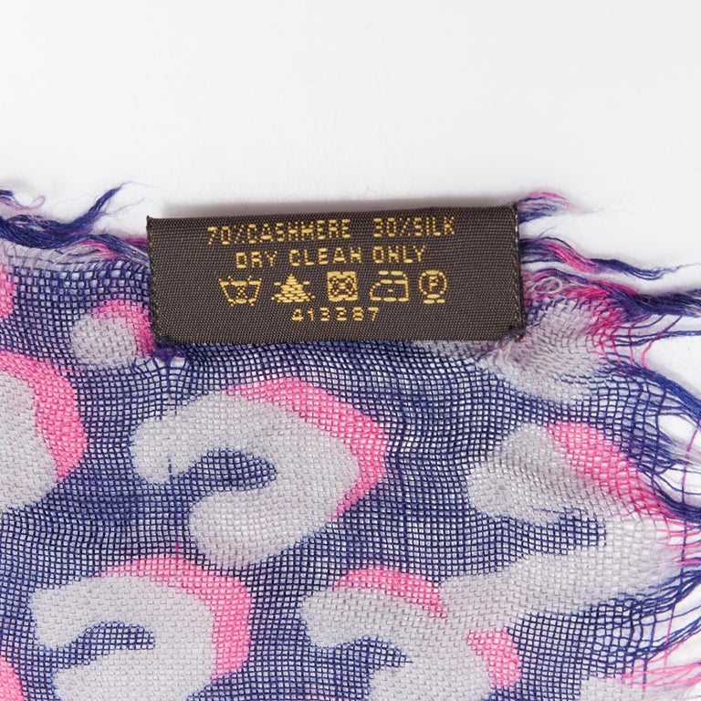 LOUIS VUITTON Stephen Sprouse cashmere silk blue grey leopard Graffiti ...