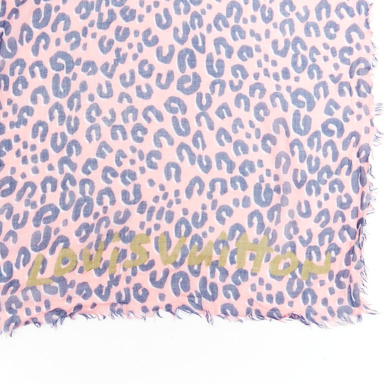 LOUIS VUITTON Stephen Sprouse cashmere silk pink blue leopard Graffiti ...
