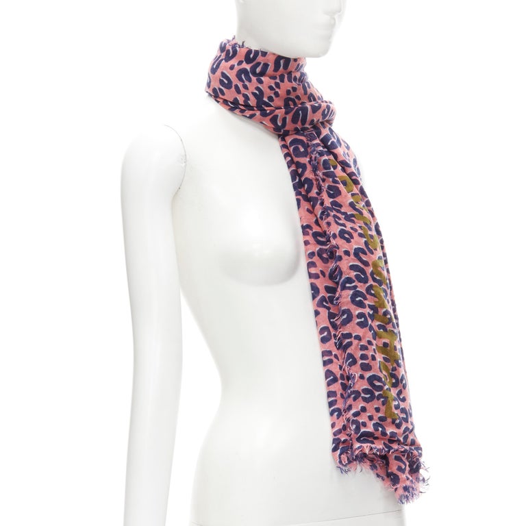 LOUIS VUITTON Stephen Sprouse cashmere silk pink blue leopard Graffiti ...