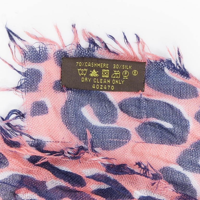 LOUIS VUITTON Stephen Sprouse cashmere silk pink blue leopard Graffiti ...