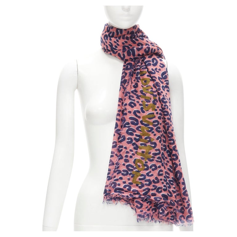 LOUIS VUITTON Stephen Sprouse cashmere silk pink blue leopard Graffiti ...