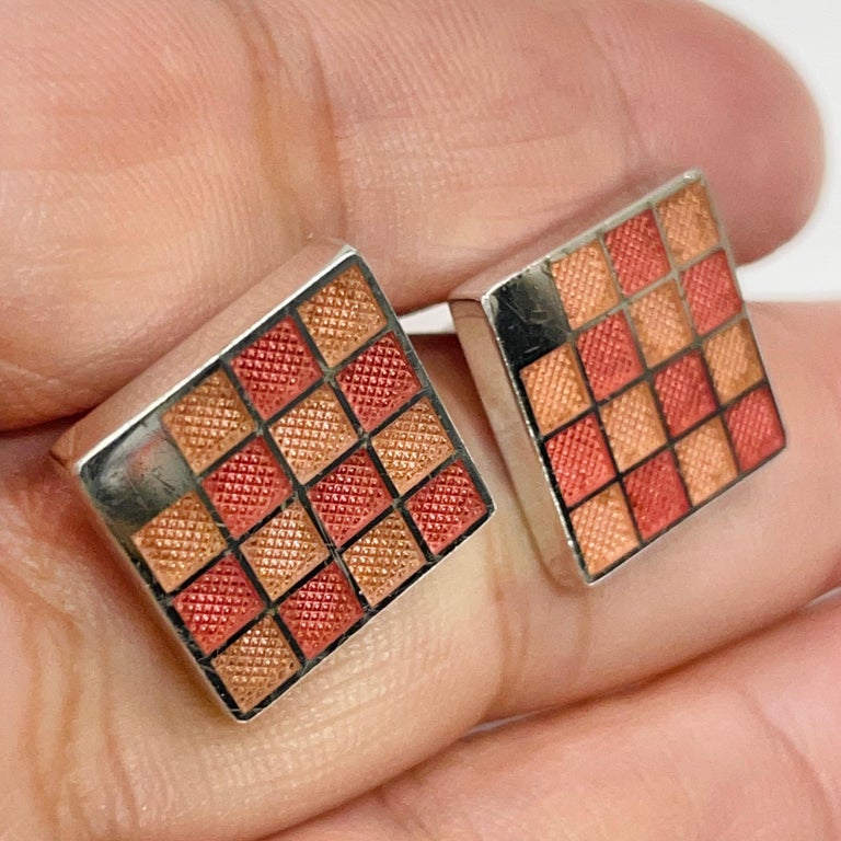 Louis Vuitton Sterling "Damier" Guilloche Enamel Cufflinks For Sale at ...
