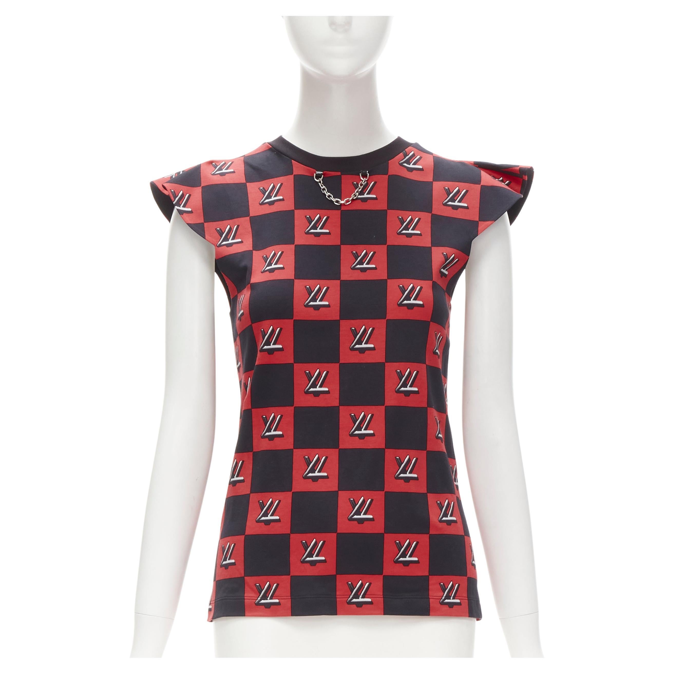 LOUIS VUITTON Twist Lock LV red black Damier check flutter sleeve vest ...