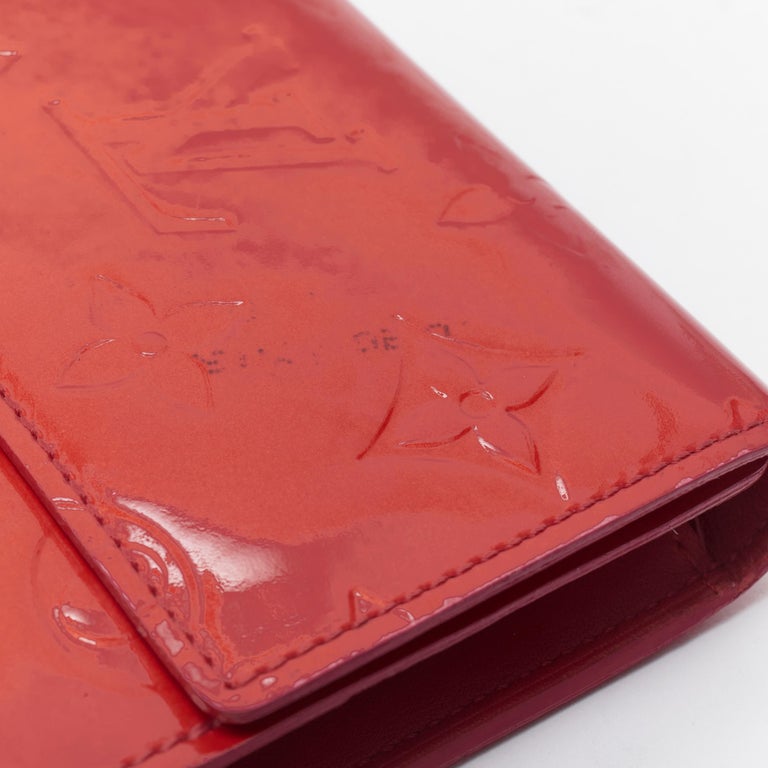 LOUIS VUITTON Vernis red patent LV logo emboss flap continental wallet ...