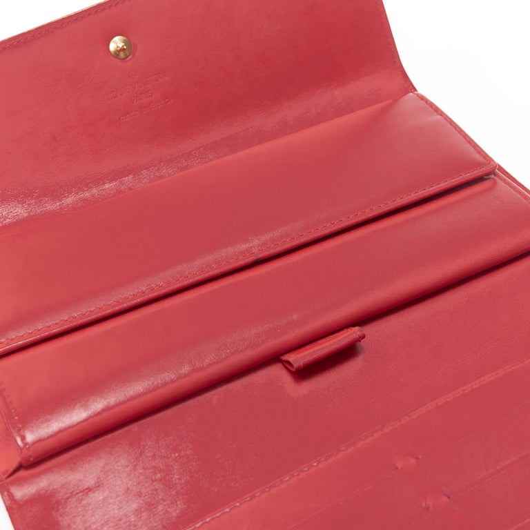 LOUIS VUITTON Vernis red patent LV logo emboss flap continental wallet ...
