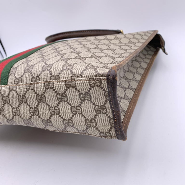 Gucci Vintage Brown Monogram Shopping Bag Tote with Stripes at 1stDibs