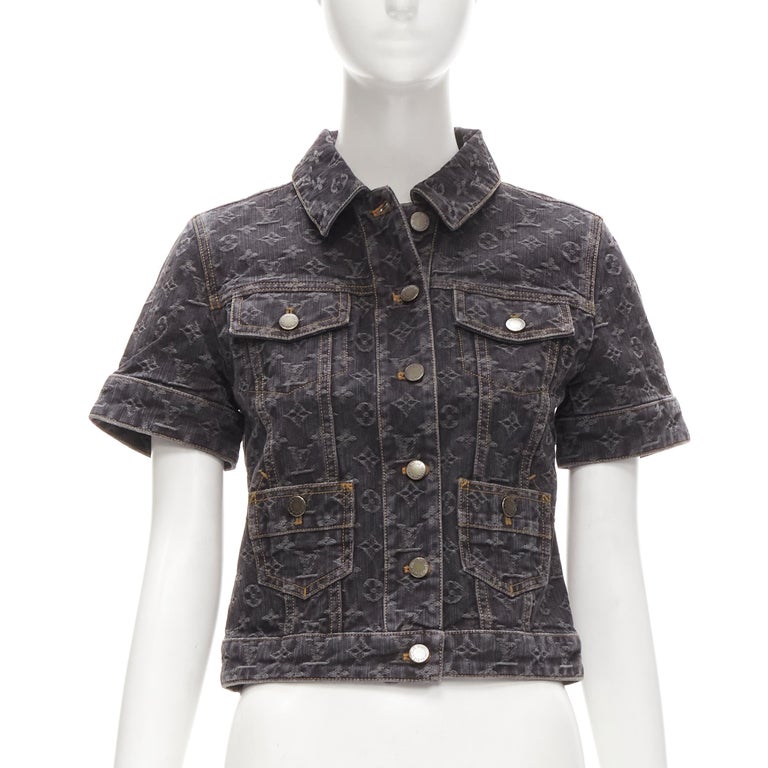 LOUIS VUITTON Vintage Y2K grey LV monogram jacquard denim short jacket ...