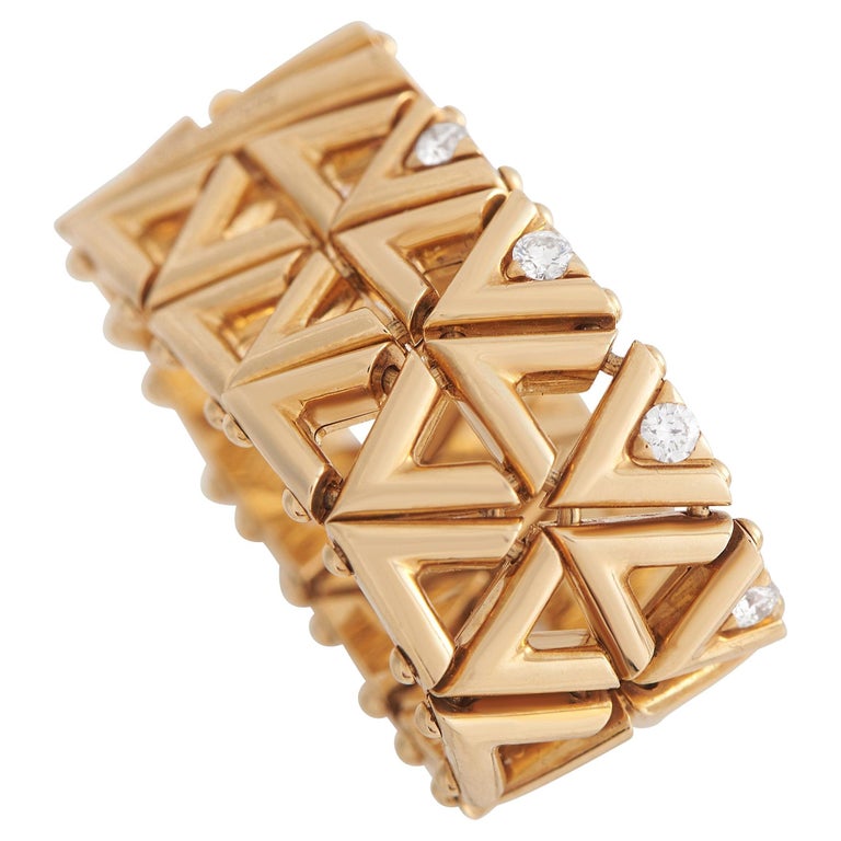 Louis Vuitton Volt 18K Yellow Gold 0.20 Ct Diamond Mesh Band Ring For ...