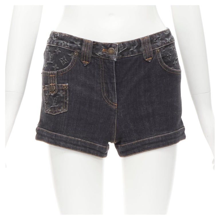 LOUIS VUITTON washed grey denim LV monogram trim 5-pocket shorts FR36 ...