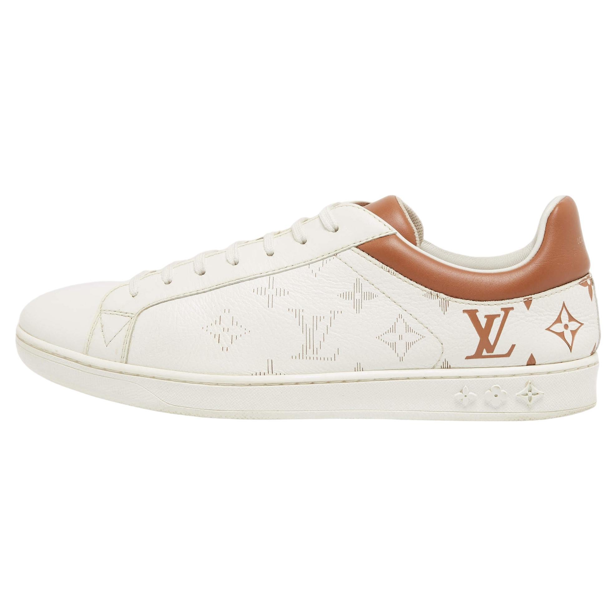 Louis Vuitton White/Brown Leather Luxembourg Sneakers Size 42 For Sale ...