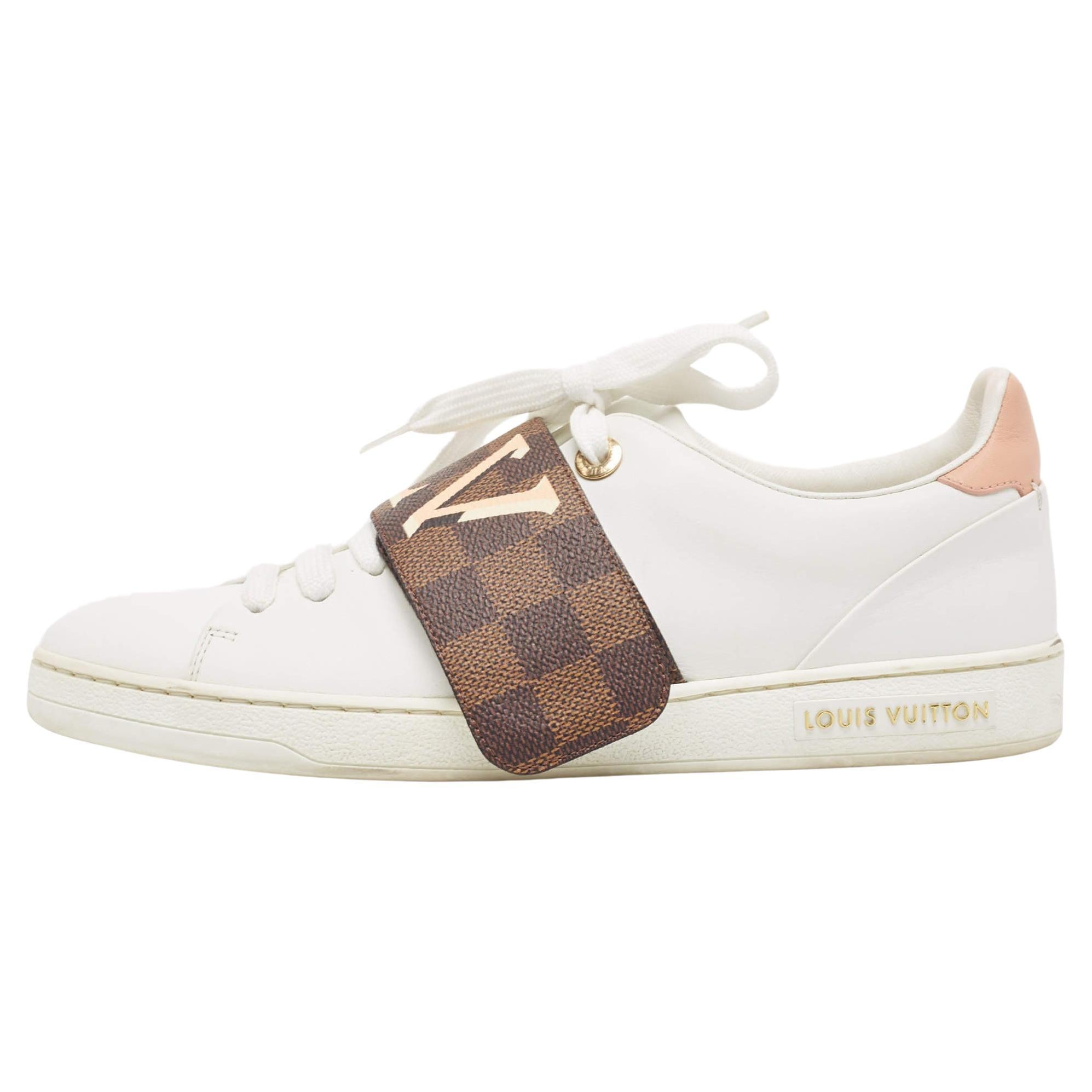 Louis Vuitton White Leather and Monogram Canvas Frontrow Sneakers Size ...