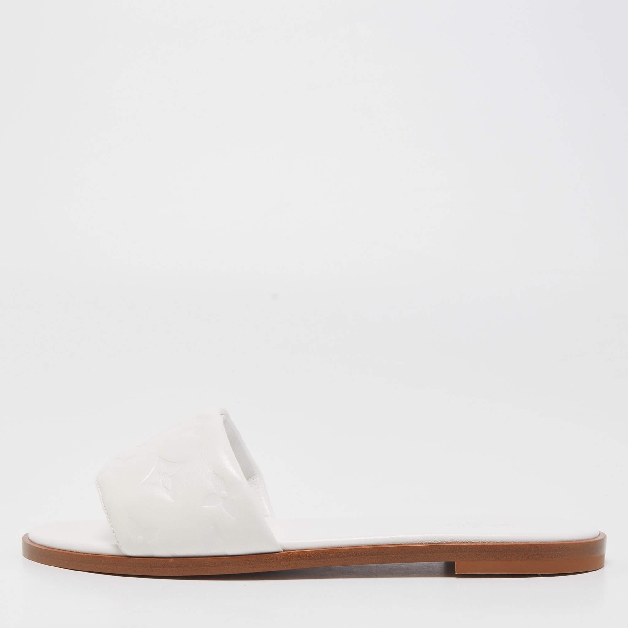 Louis Vuitton White Leather Revival Slide Fats Size 38.5 For Sale at ...