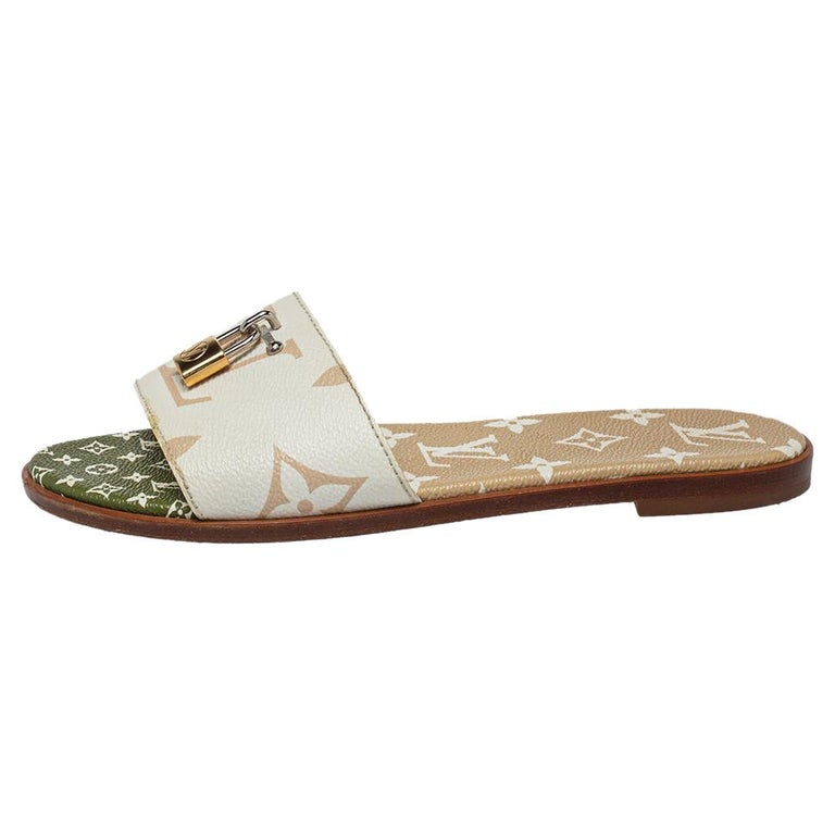 Louis Vuitton White Monogram Canvas Lock It Flat Slides Size 36.5 at ...
