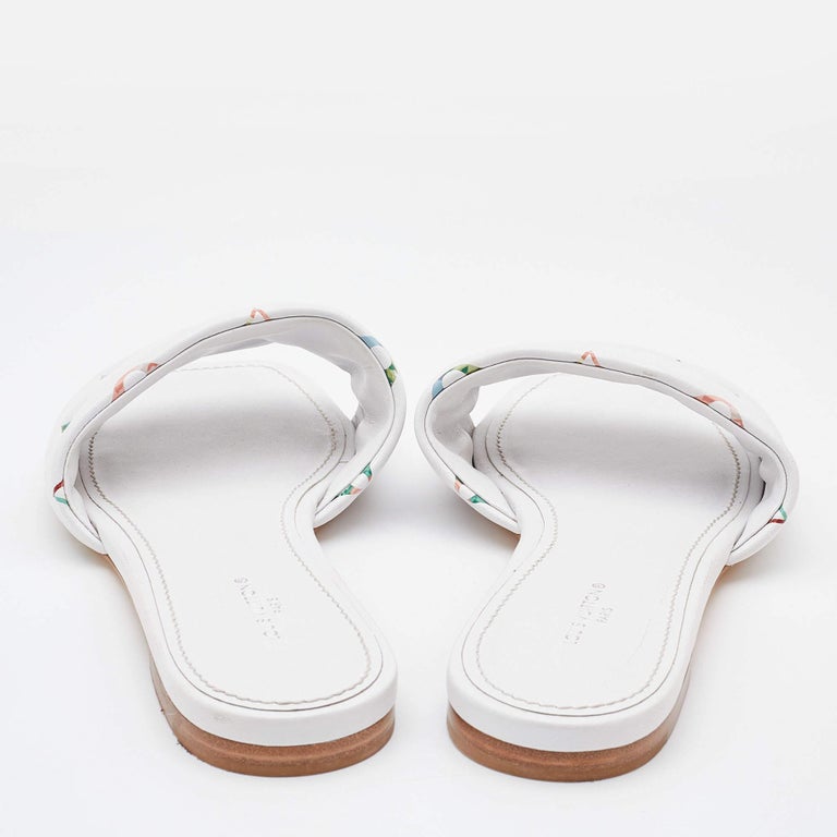 Louis Vuitton White Monogram Embossed Leather Revival Flat Slides Size ...