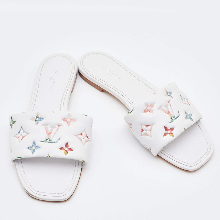 Louis Vuitton White Monogram Embossed Leather Revival Flat Slides Size ...