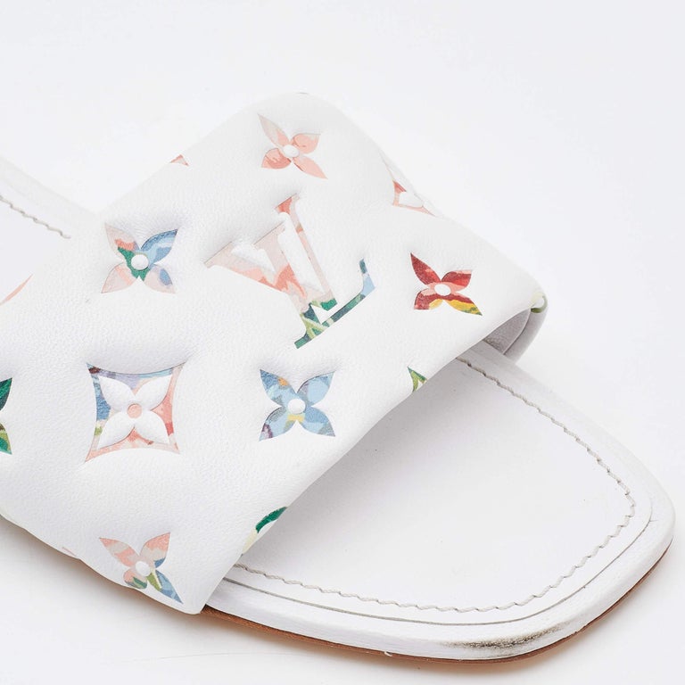 Louis Vuitton White Monogram Embossed Leather Revival Flat Slides Size ...