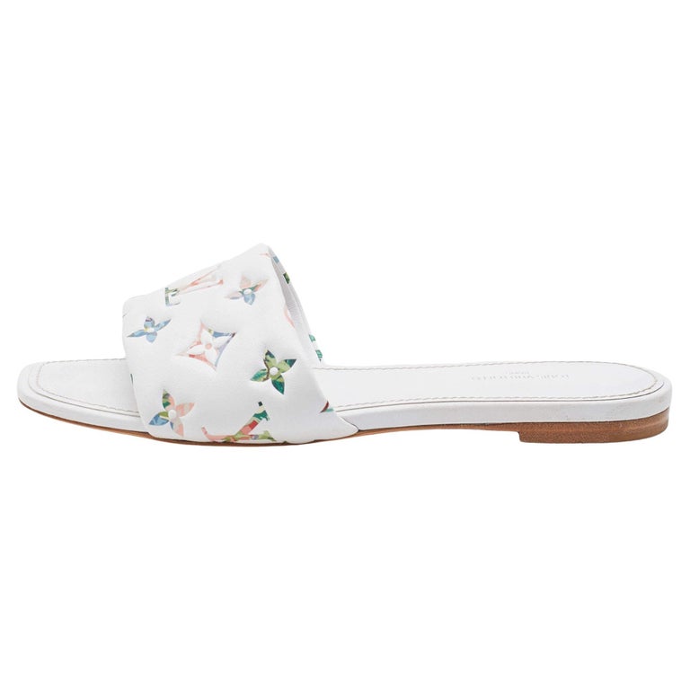 Louis Vuitton White Monogram Embossed Leather Revival Flat Slides Size ...