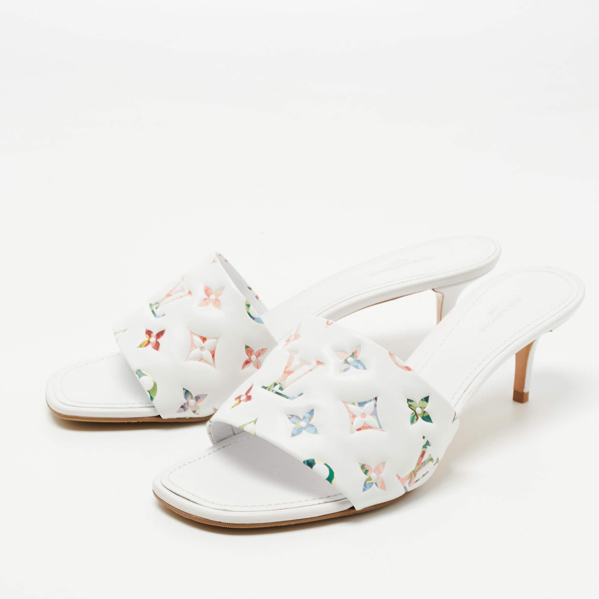 Louis Vuitton White Monogram Embossed Leather Revival Slide Sandals ...