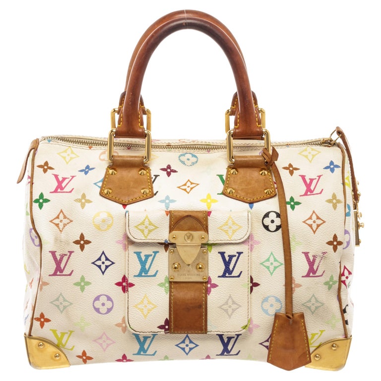 Louis Vuitton White Multicolor Monogram Leather Speedy 30 Satchel Bag ...