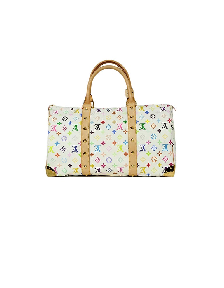 Louis Vuitton White Multicolore Monogram 45cm Keepall Duffel Travel Bag ...