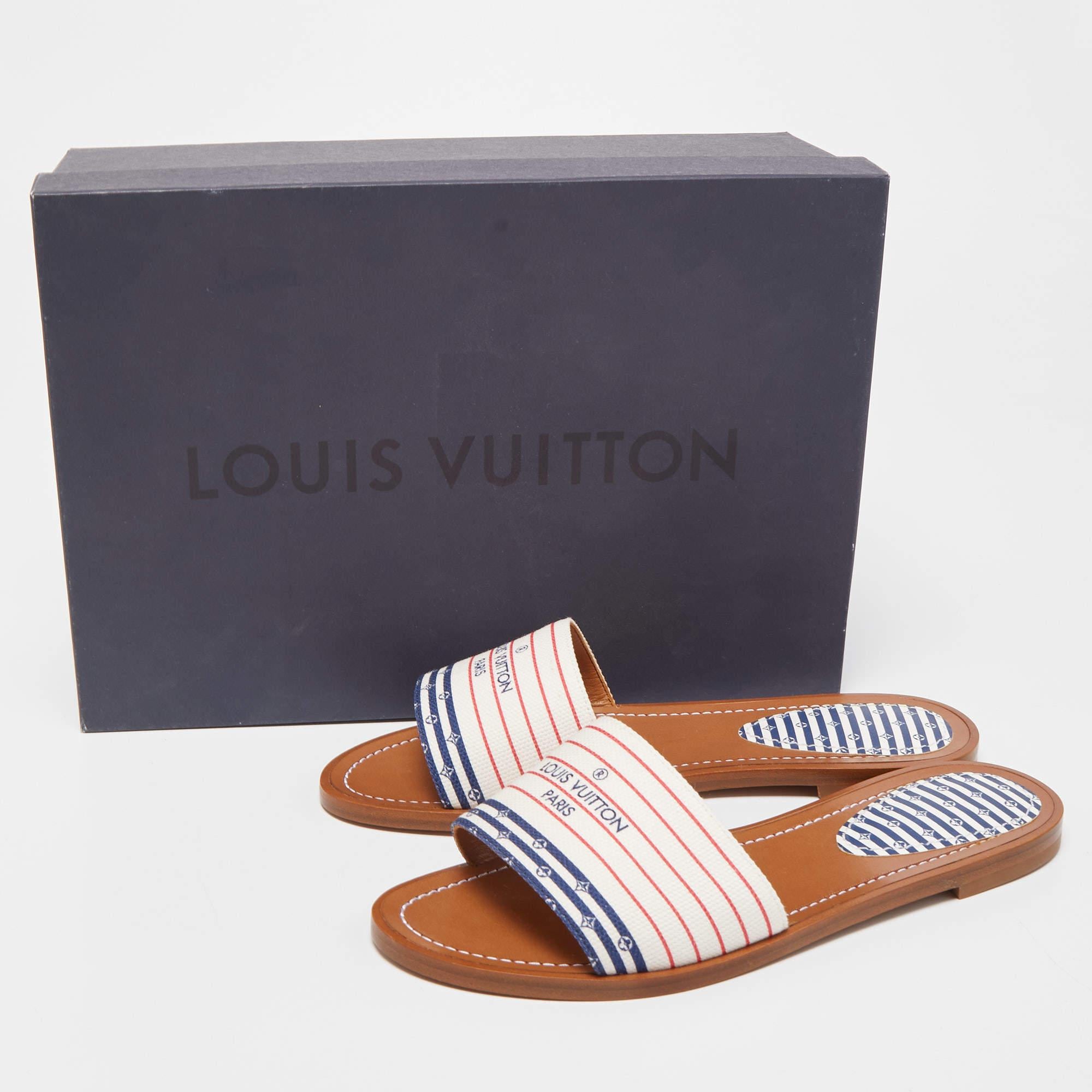 Louis Vuitton White/Red Canvas Lock It Flat Slides Size 36 For Sale at ...