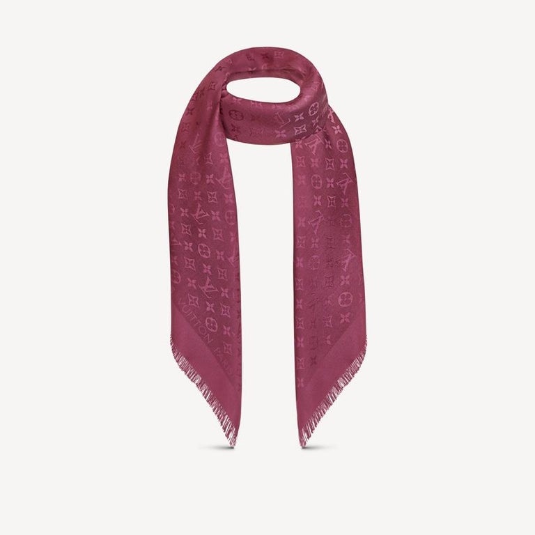 Louis Vuitton Wine Silk and Wool Blend Monogram Shawl For Sale at 1stDibs