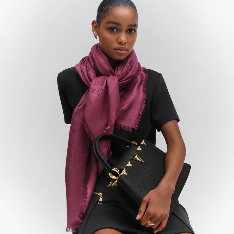 Louis Vuitton Wine Silk and Wool Blend Monogram Shawl For Sale at 1stDibs