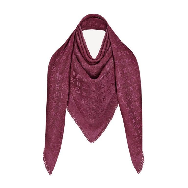 Louis Vuitton Wine Silk and Wool Blend Monogram Shawl For Sale at 1stDibs