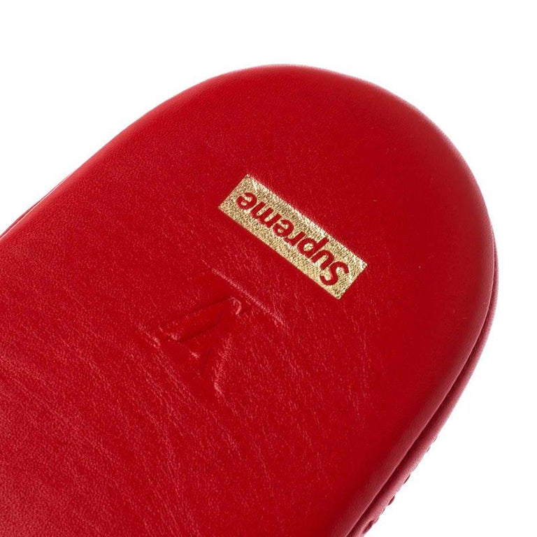 Louis Vuitton x Supreme Red Leather Hugh Flat Slippers Size 42 For Sale ...