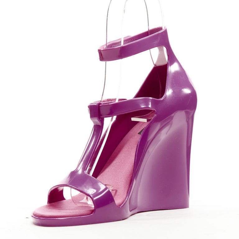 LOUIS VUITTON Y2K purple rubber T-strap logo magic tape wedge sandal ...