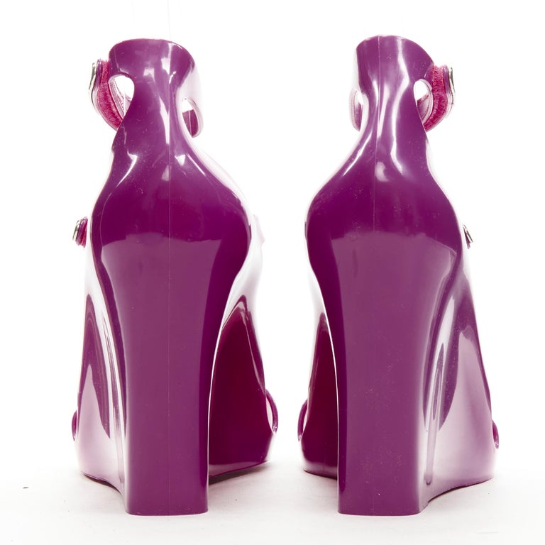 LOUIS VUITTON Y2K purple rubber T-strap logo magic tape wedge sandal ...