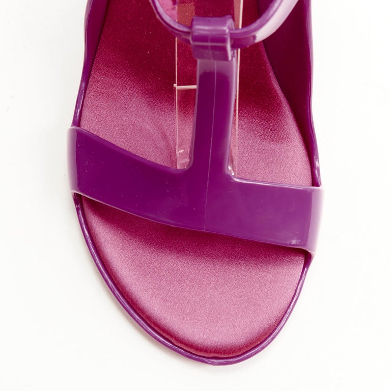 LOUIS VUITTON Y2K purple rubber T-strap logo magic tape wedge sandal ...