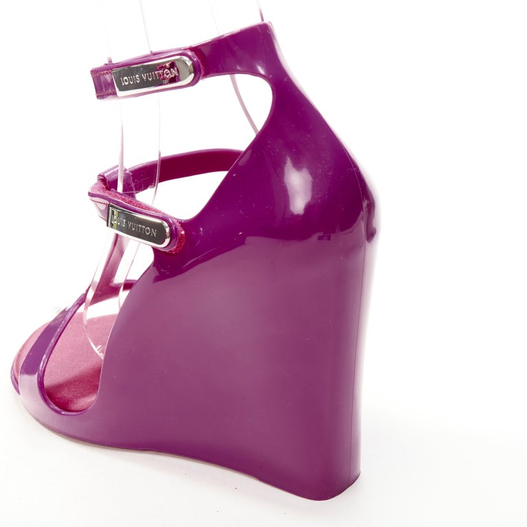 LOUIS VUITTON Y2K purple rubber T-strap logo magic tape wedge sandal ...