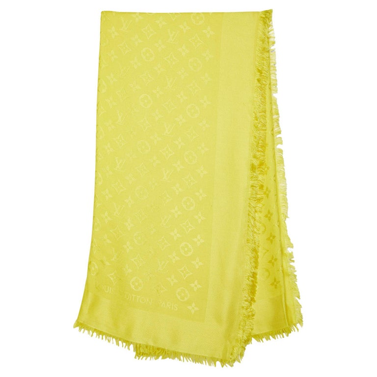 Louis Vuitton Yellow Logo Monogram Wool and Silk Scarf For Sale at 1stDibs
