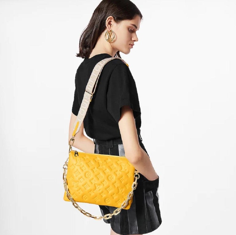Louis Vuitton Yellow Monogram Embossed Puffy Lambskin Coussin PM Bag ...