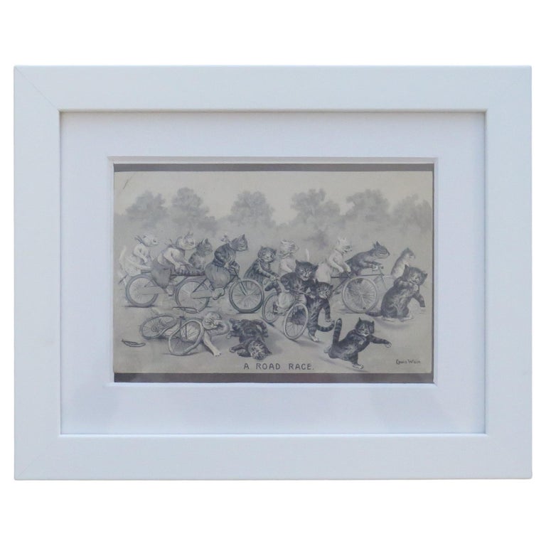 Louis Wain Framed Cat Postcard "A Road Race" Cycle Racing Theme ...