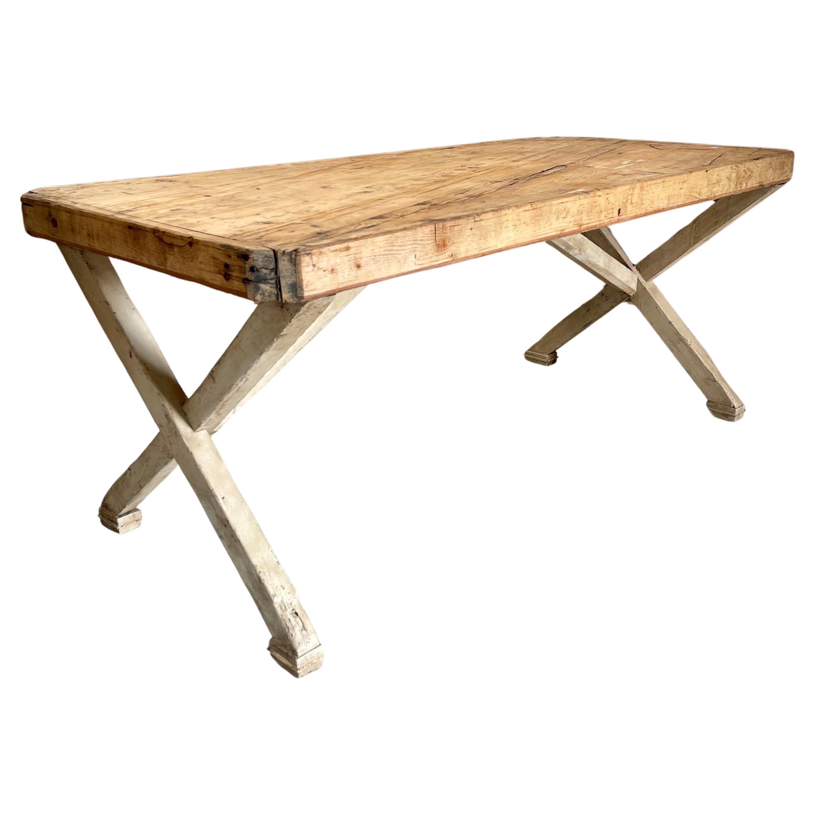 Louis XIII Solid Cherry Wood Table with X Base, Rustic French For Sale ...