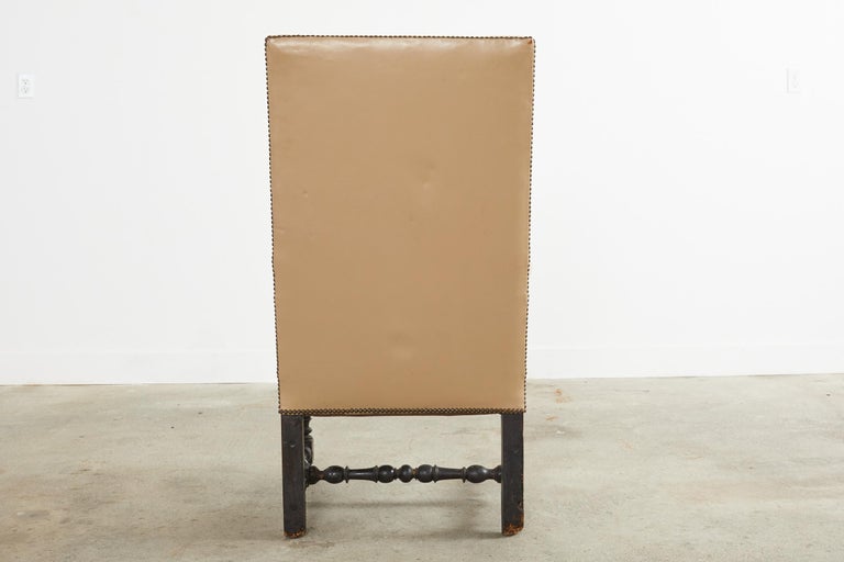 Louis XIII Style Walnut Leather Library Chair or Throne Chair For Sale ...