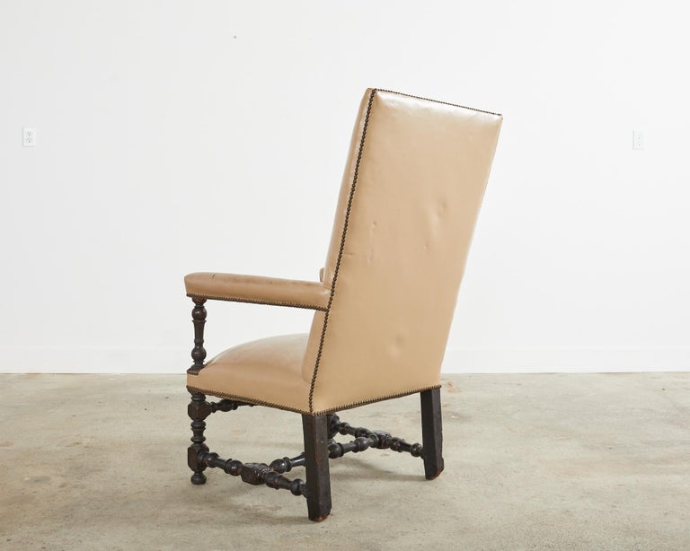 Louis XIII Style Walnut Leather Library Chair or Throne Chair For Sale ...