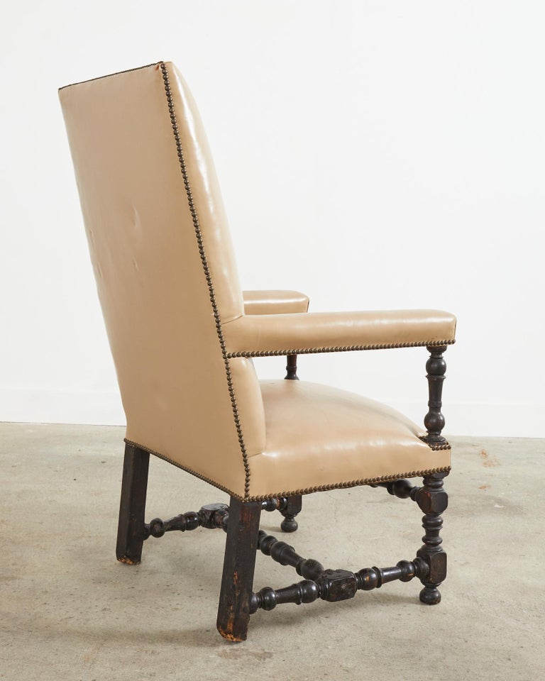 Louis XIII Style Walnut Leather Library Chair or Throne Chair For Sale ...